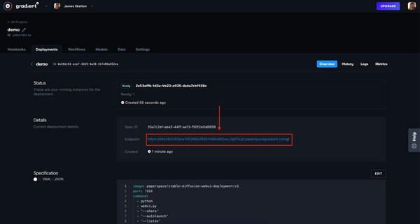 Run the Stable Diffusion web UI from Gradient Deployments